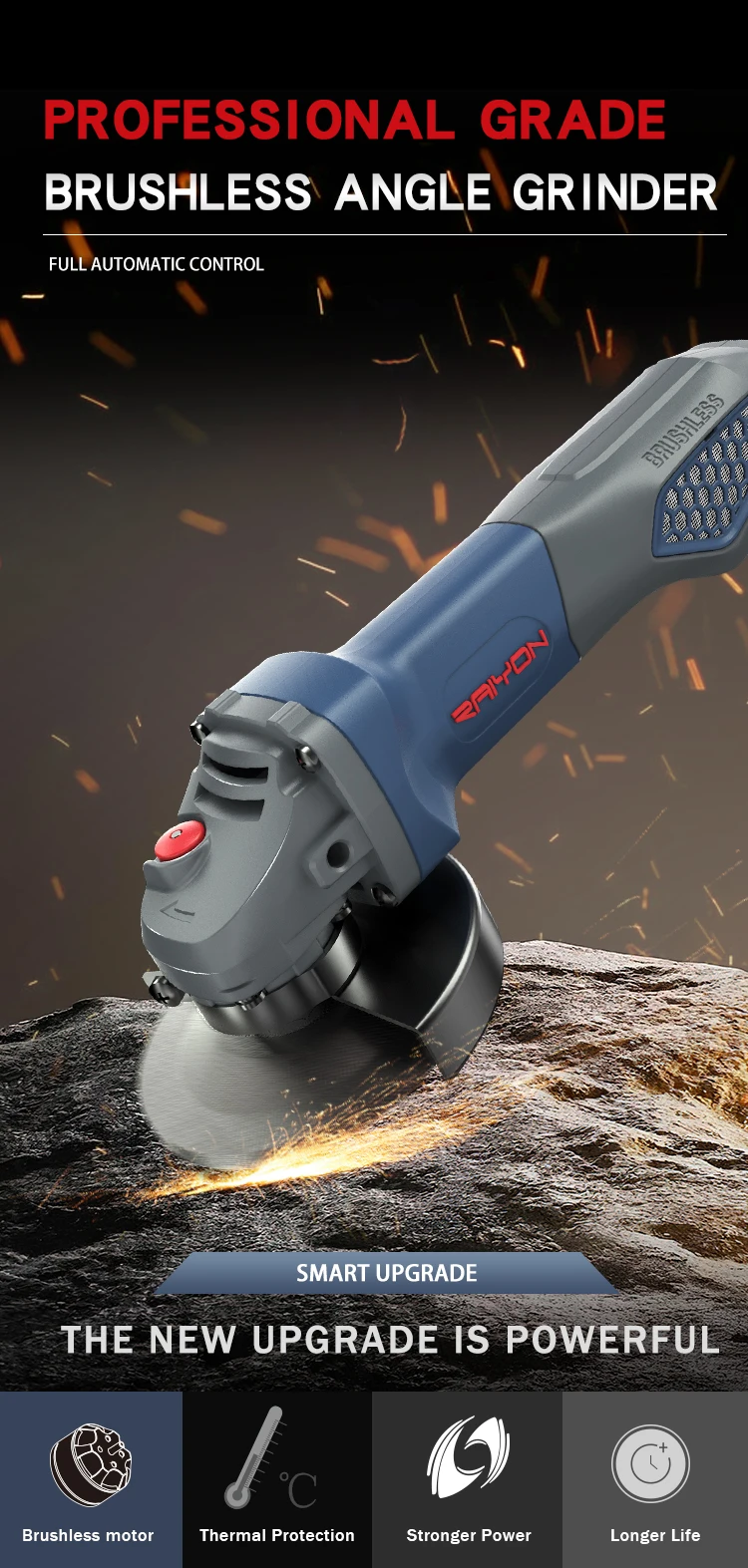 Variable Speed 4inch Brushless Angle Grinder High Voltage Portable Mini ...