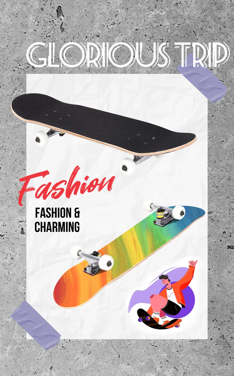 Professional Skateboard Deck Double Rocker Russian Maple 7ply High-end ...