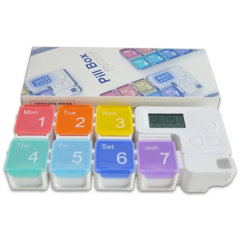 Te03 Portable 7 Compartments Alarm Clock Alert Pill Dispenser Tetris ...