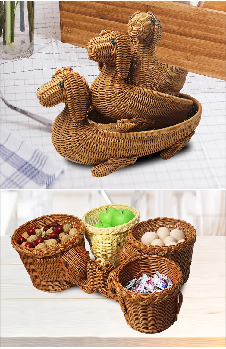 Decorative Gift Home Decor Animal Shaped Rattan Woven Basket Vegetable ...