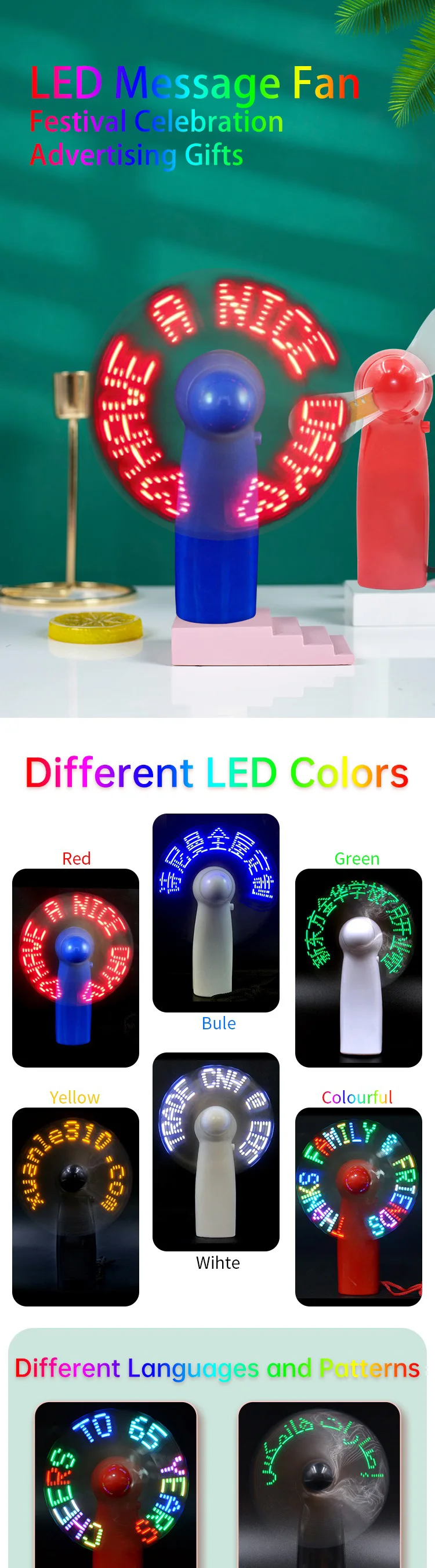 Mini Portable Custom Message Handheld Led Battery Fan Programmable Led ...