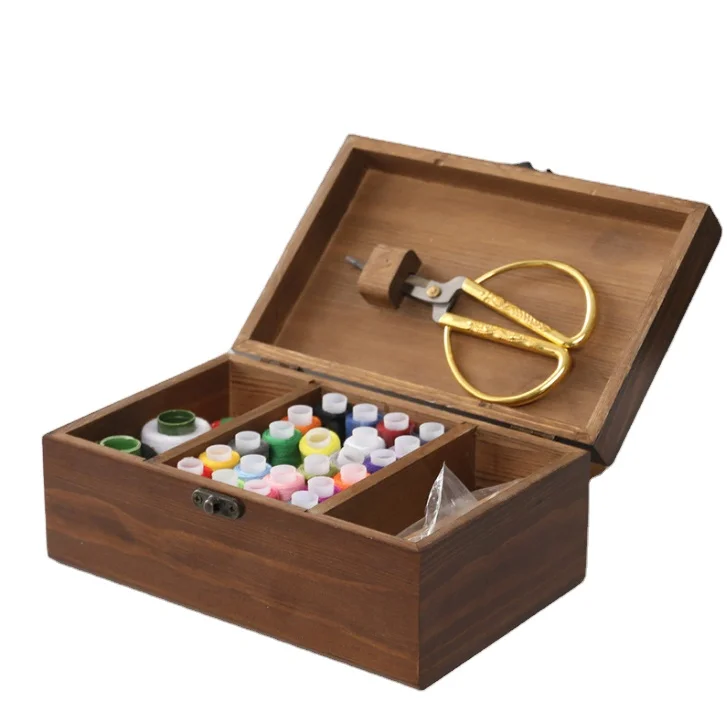 Wooden Sewing Basket with Accessory Kit Storage Box for Sewing Supplies ...
