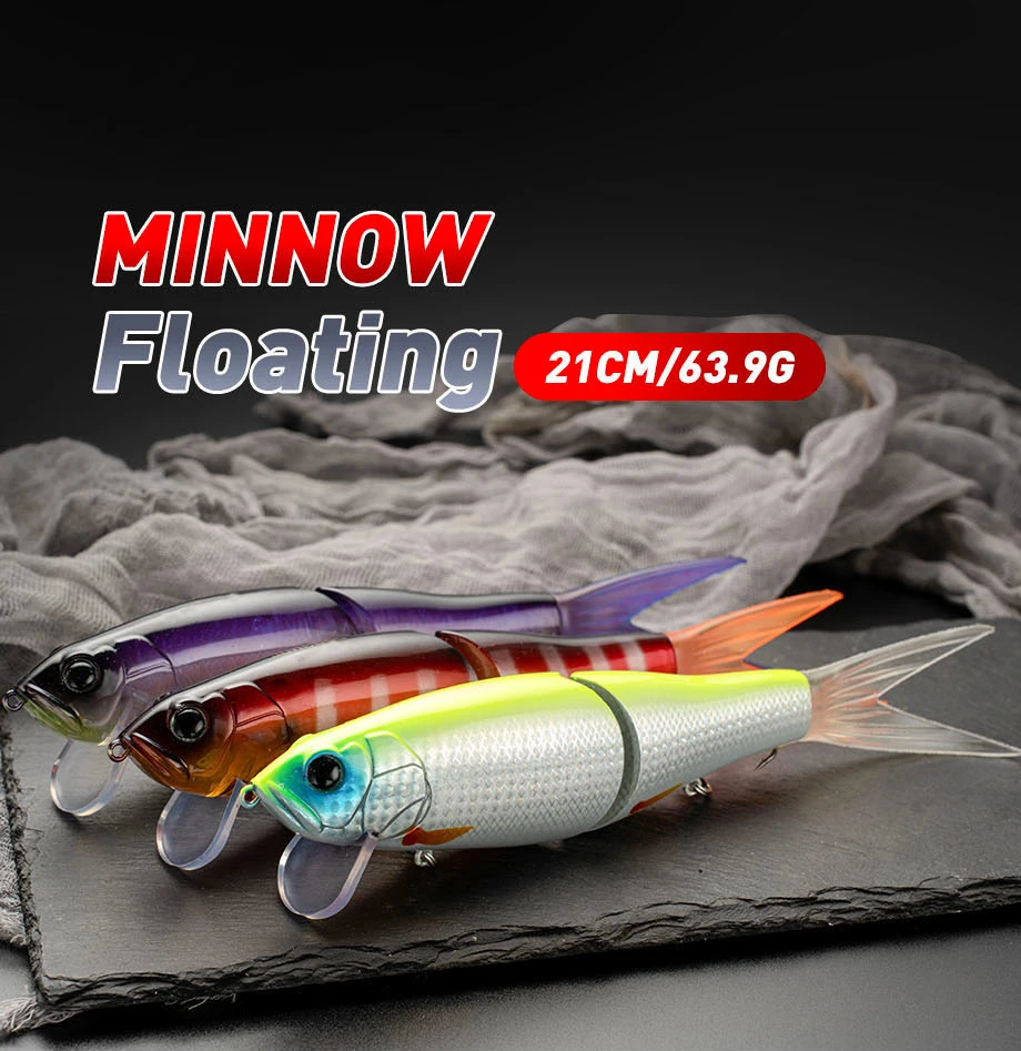 210mm 64g Predator Multi Jointed Swim Baits Floating Minnow Lure 2 ...