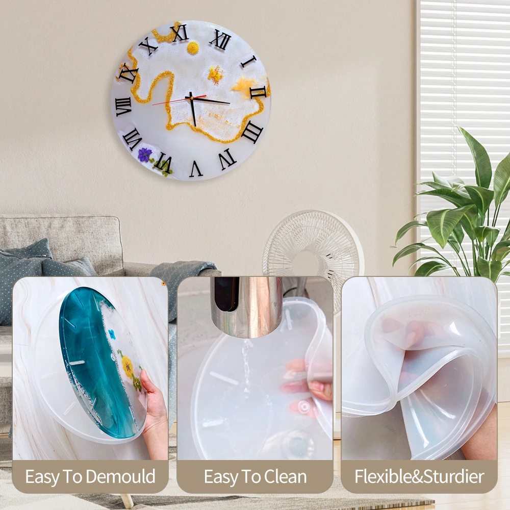 Dm744 Silicone Resin Molds Epoxy Clock Big Round Cement Clock Mould And ...