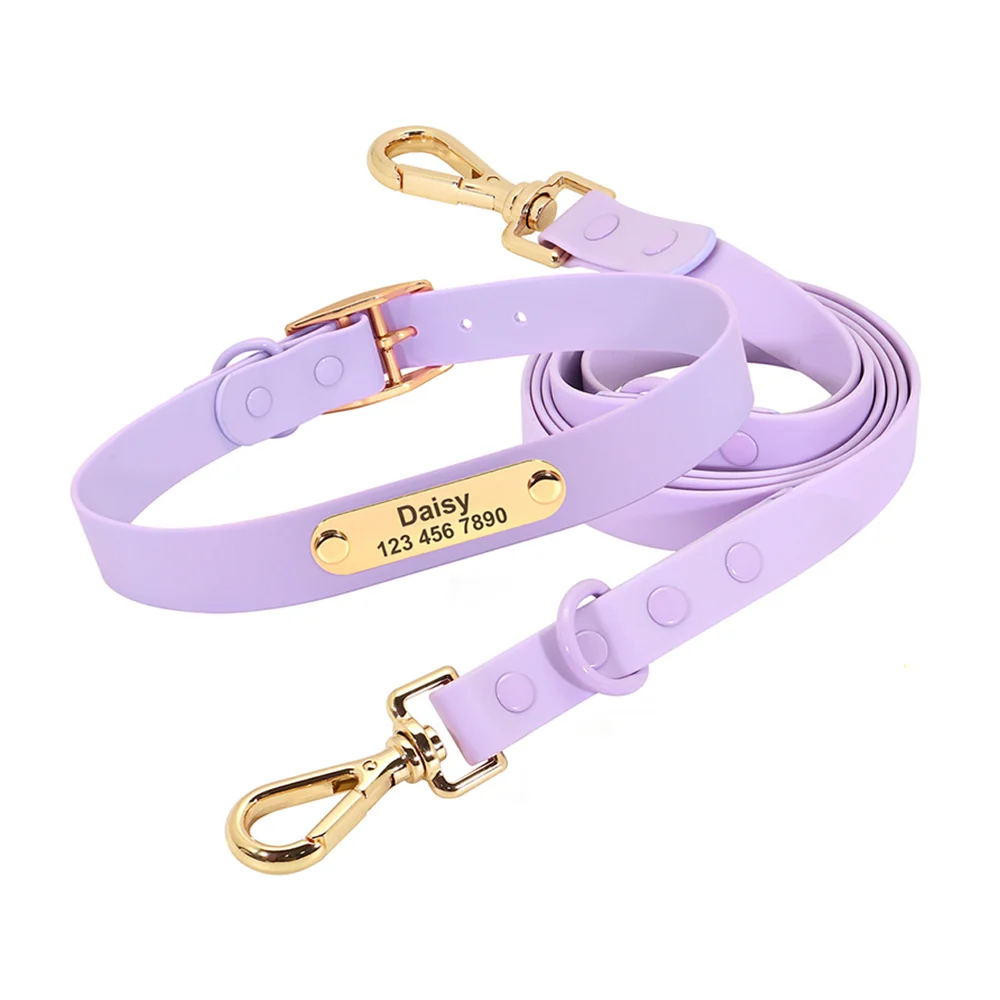 Custom Dog Collar Leash Personalized With Name Waterproof Pvc Long ...