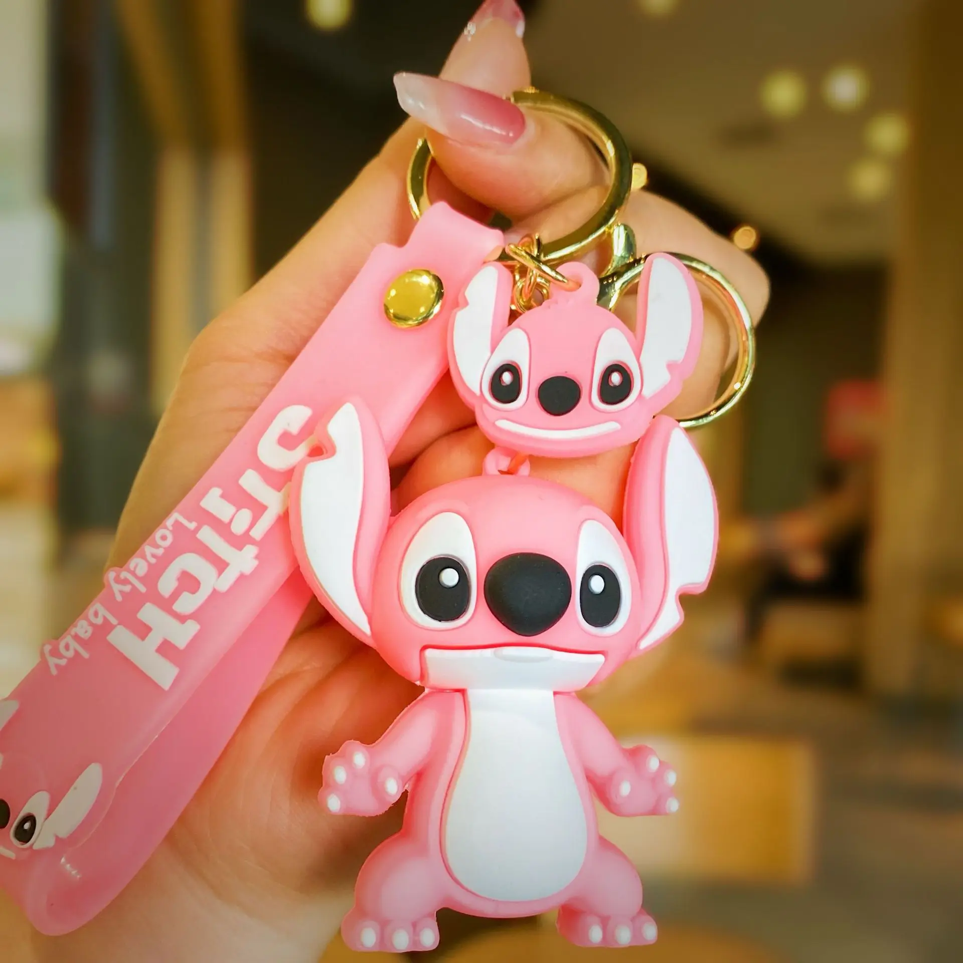 Wholesale Cute Cartoon Pvc Anime Keyring Stitch Keychains Blue Pink Bag ...