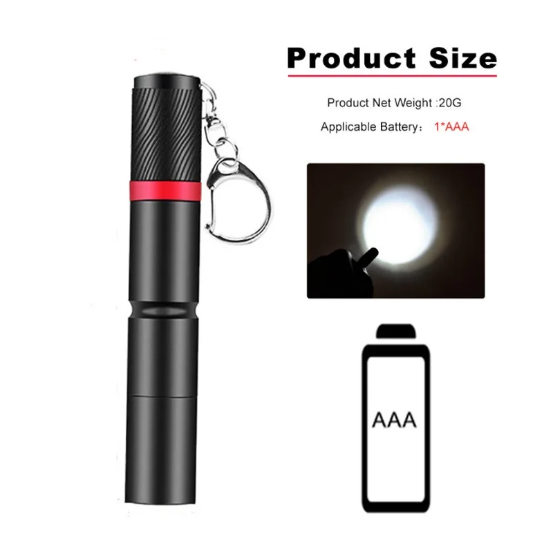 Portable Keychain Flashlight Mini AAA Battery Torch Light Small Size ...