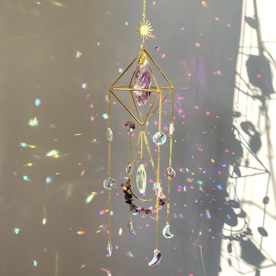 Handmade Hanging Suncatcher Prism Rainbowmaker Natural Crystal Hanging ...