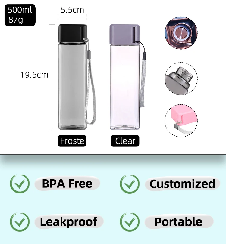 550ml Plastic Clear Water Bottle with Custom Logo & Lanyard