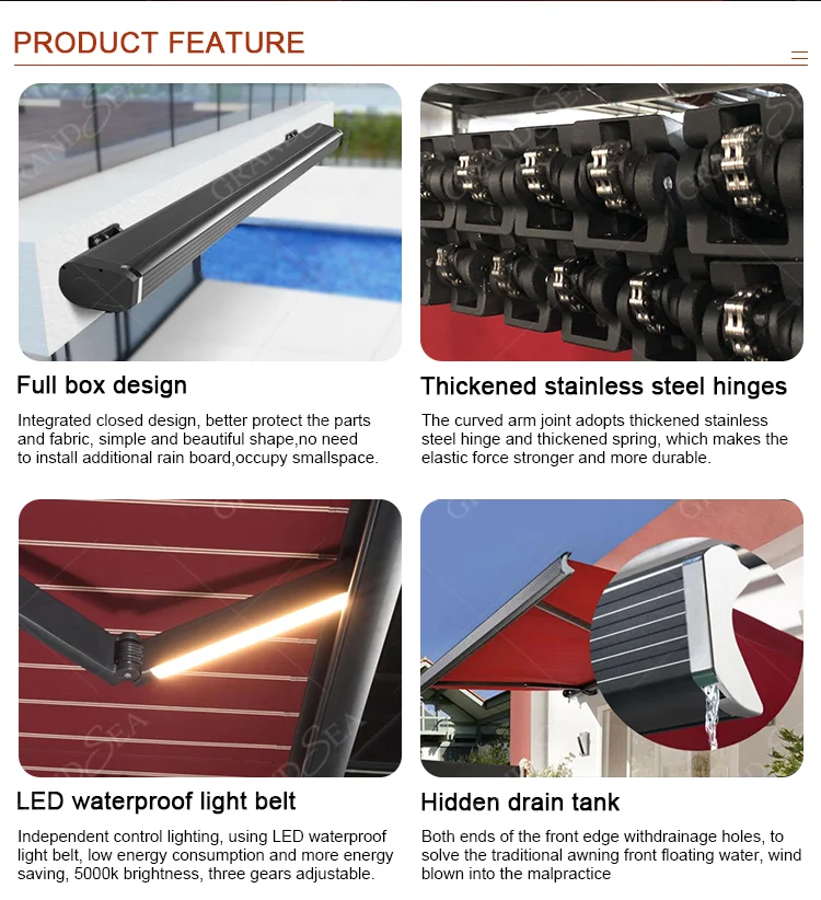 High Quality Balcony Garden Motorized Remote Control Awning