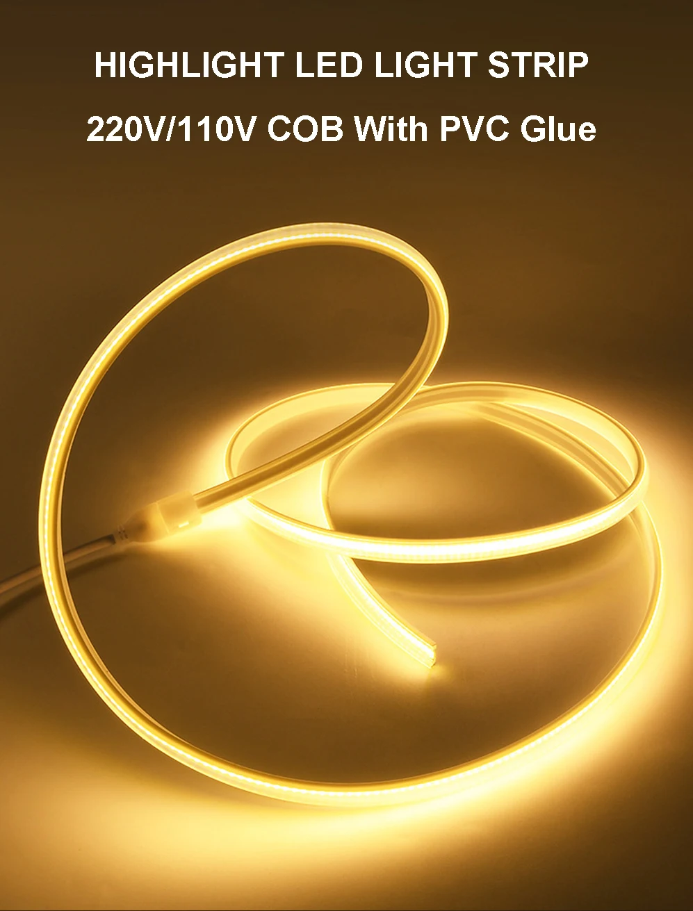 Cob Led Light Strip Dot Free 110v Driverless Led Strip IP65 Waterproof ...
