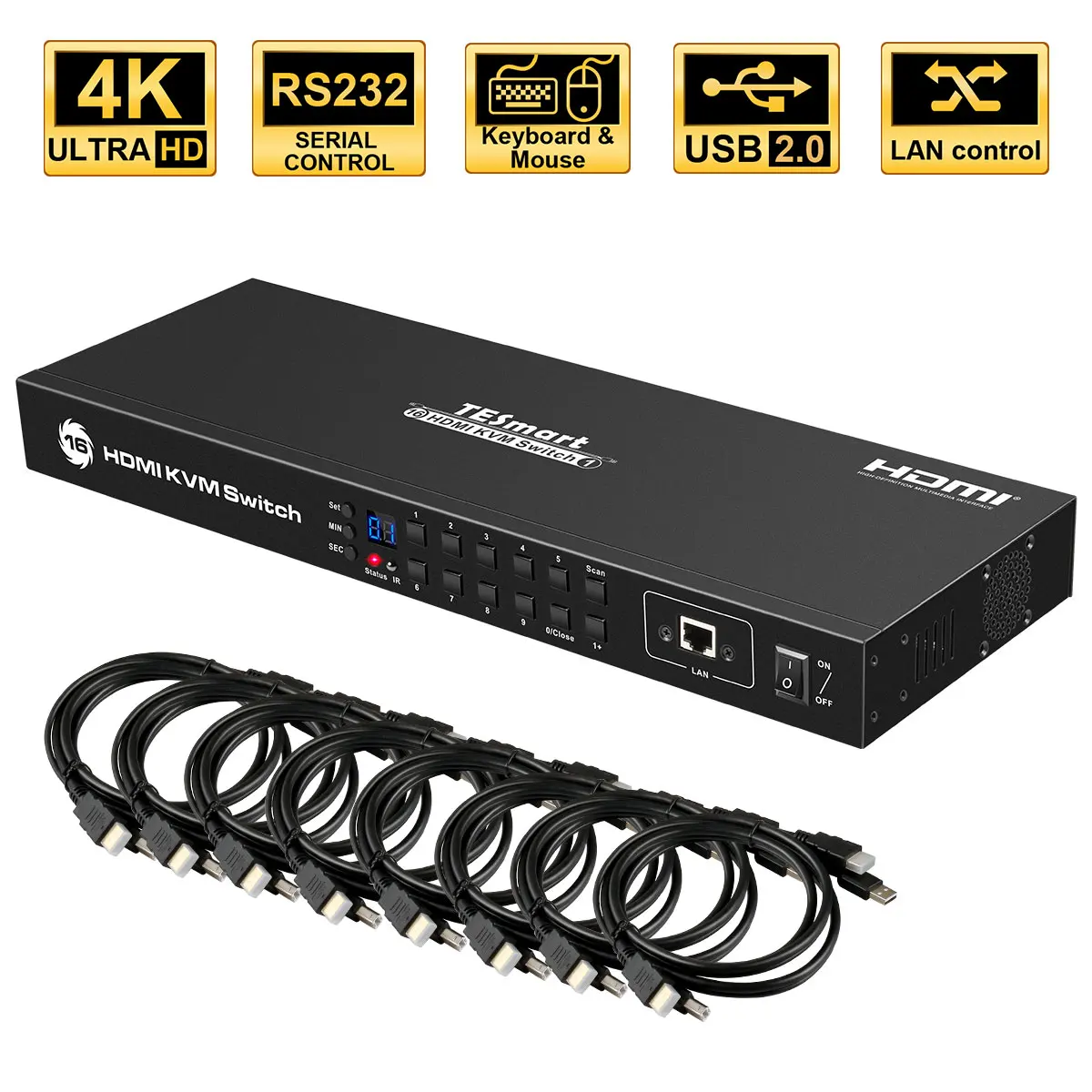 Tesmart KVM Switch - 16 Port, 4K Support, Rackmountable