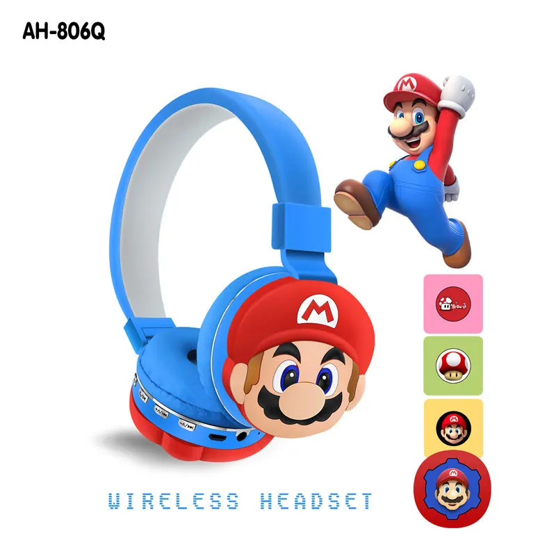 2023 Cute Cartoon Mario Headset Cute Style Stereo Headphones Children's ...
