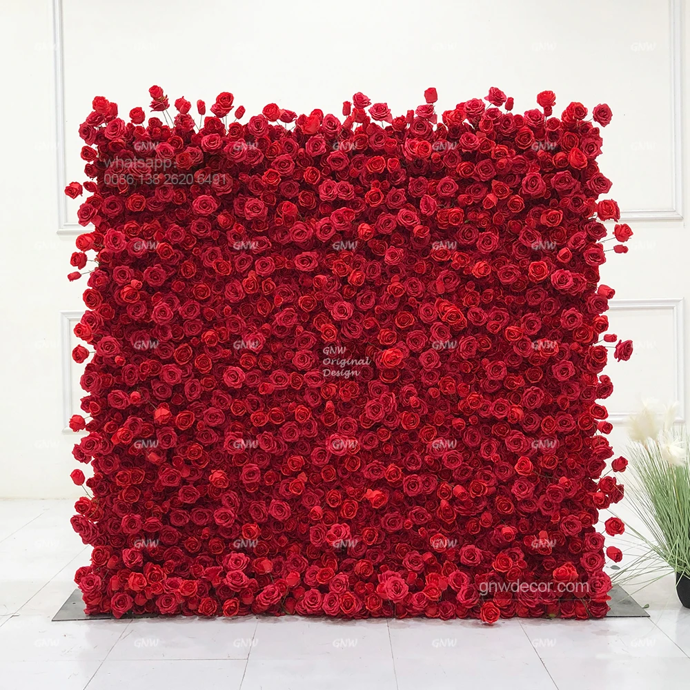 Gnw Silk Flower Wall Red Rose Flower Wall Panel For Wedding Decoration ...