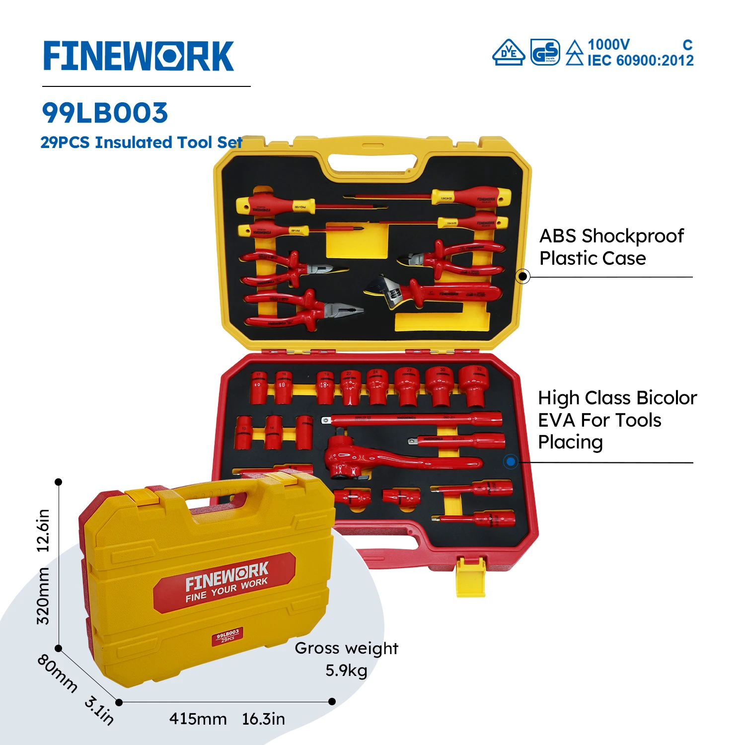 FINEWORK 29PCS 1000V VDE Insulated Hand Tool Box Set - Complete ...