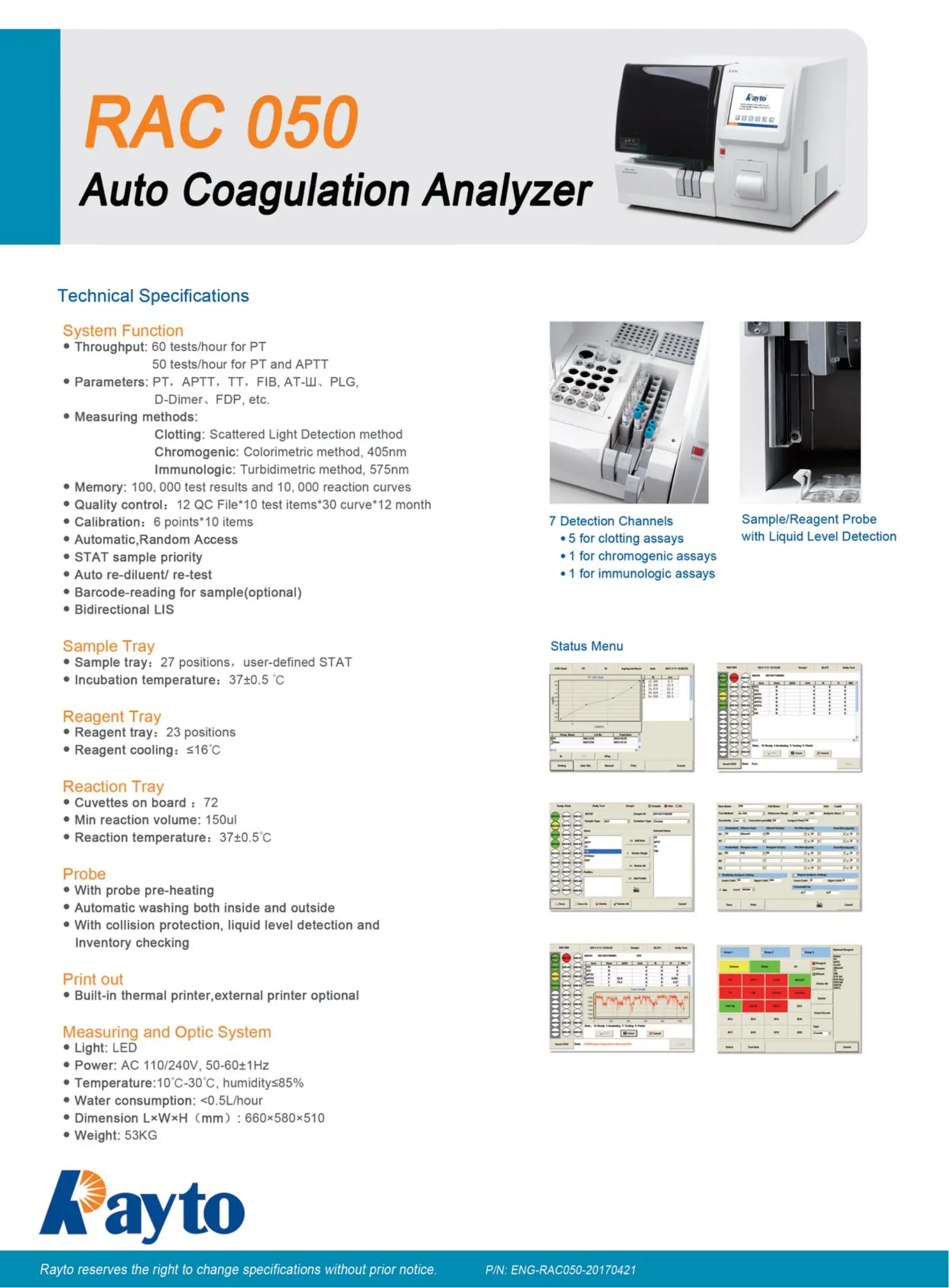 RAC-050 Blood Coagulation Analyzer - Fully Automatic & Reliable
