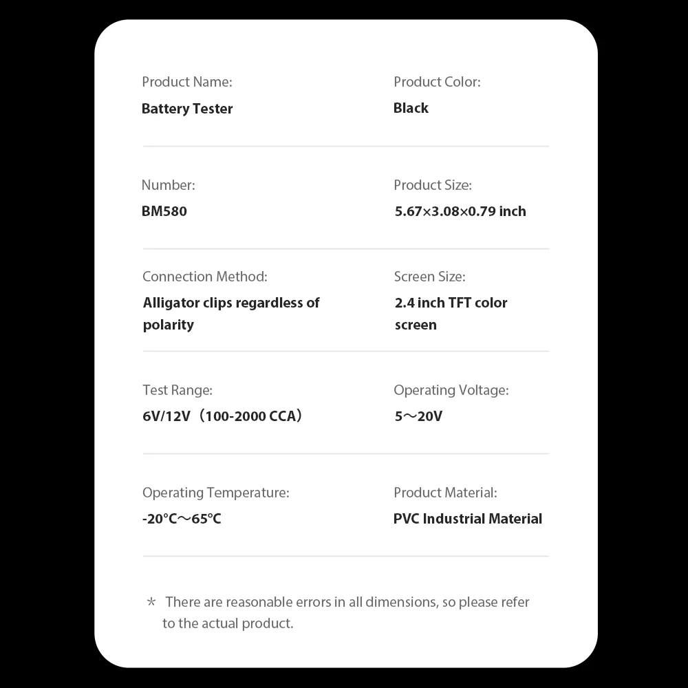 BM580 Car Battery Tester 6V 12V Analyzer 100-2000CCA 2AH-220AH ...