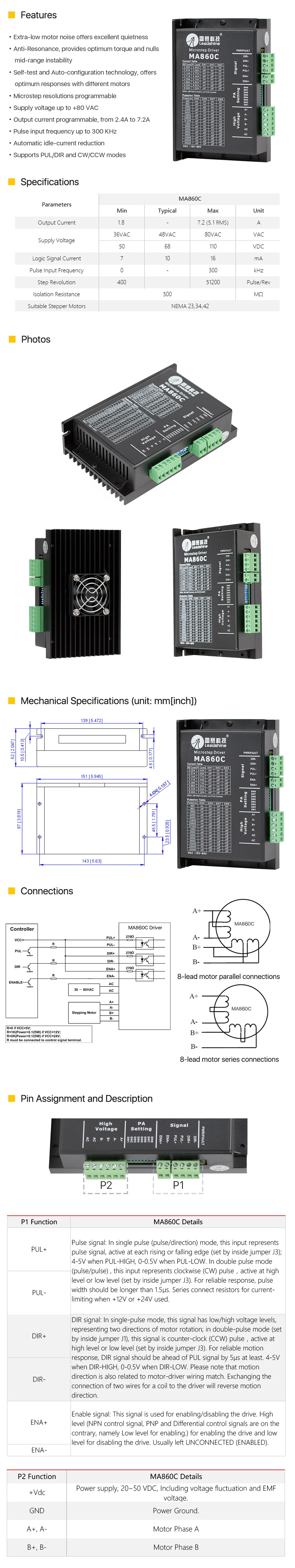 Cloudray DM28 Leadshine Nema23/34/42 2 상 스테퍼 모터 드라이버 220V MA860C 절단 기계 ...