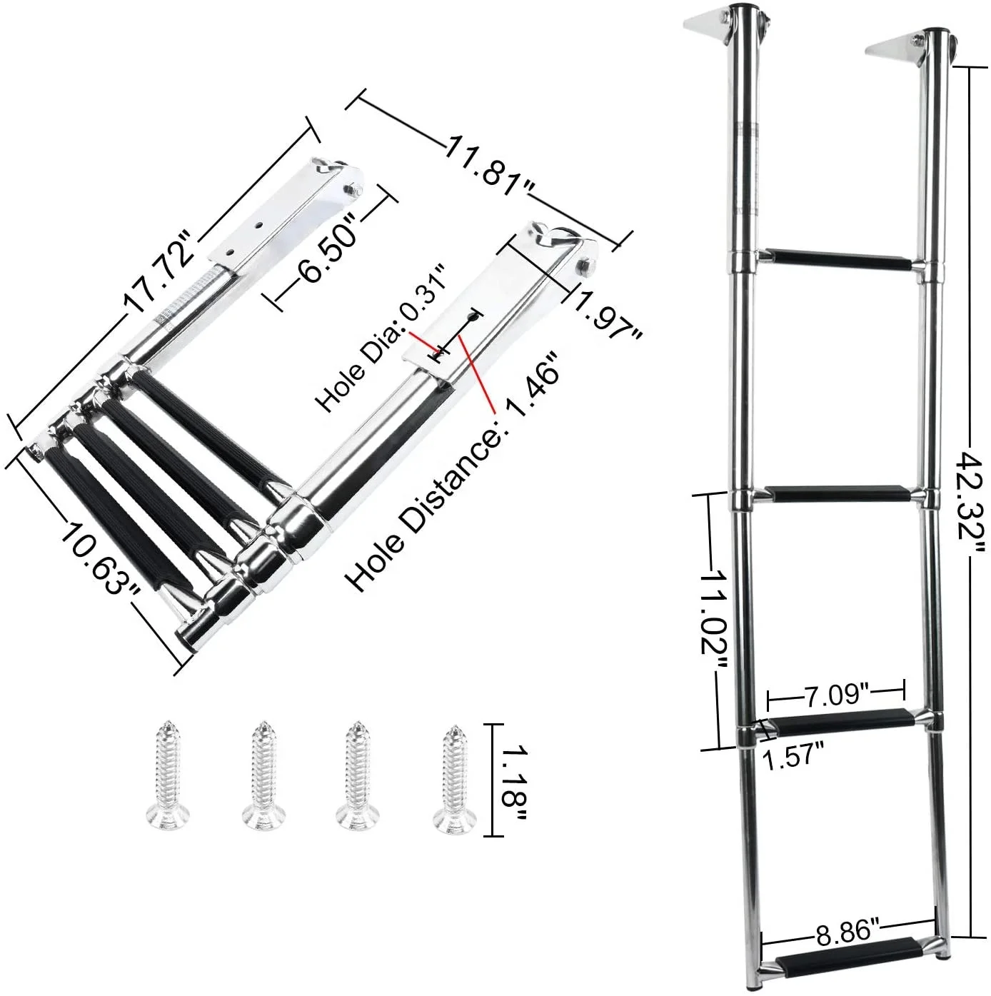 4 Step Pontoon Boat Ladder Stainless Steel Ladder Folding Over Dock ...