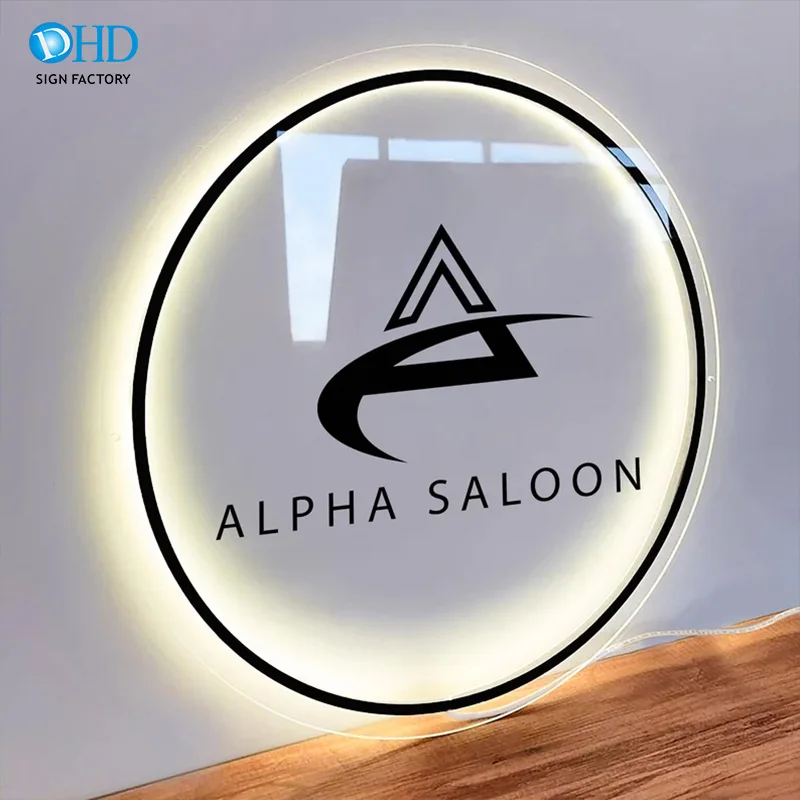 Custom Acrylic Business Sign with LED Backlit Gold Logo