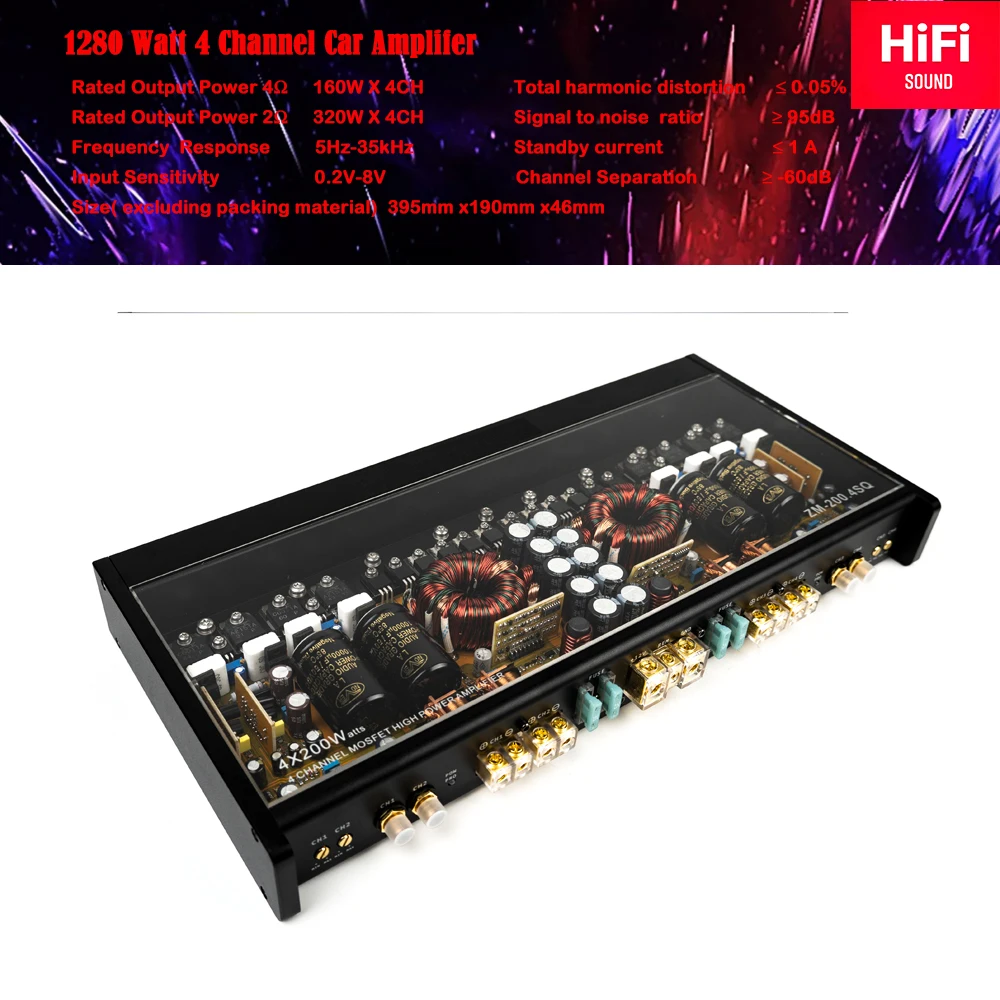 4 CH Car Amplifier Full Range AB Class 320W X4 for 2ohm 180WX 4 for ...
