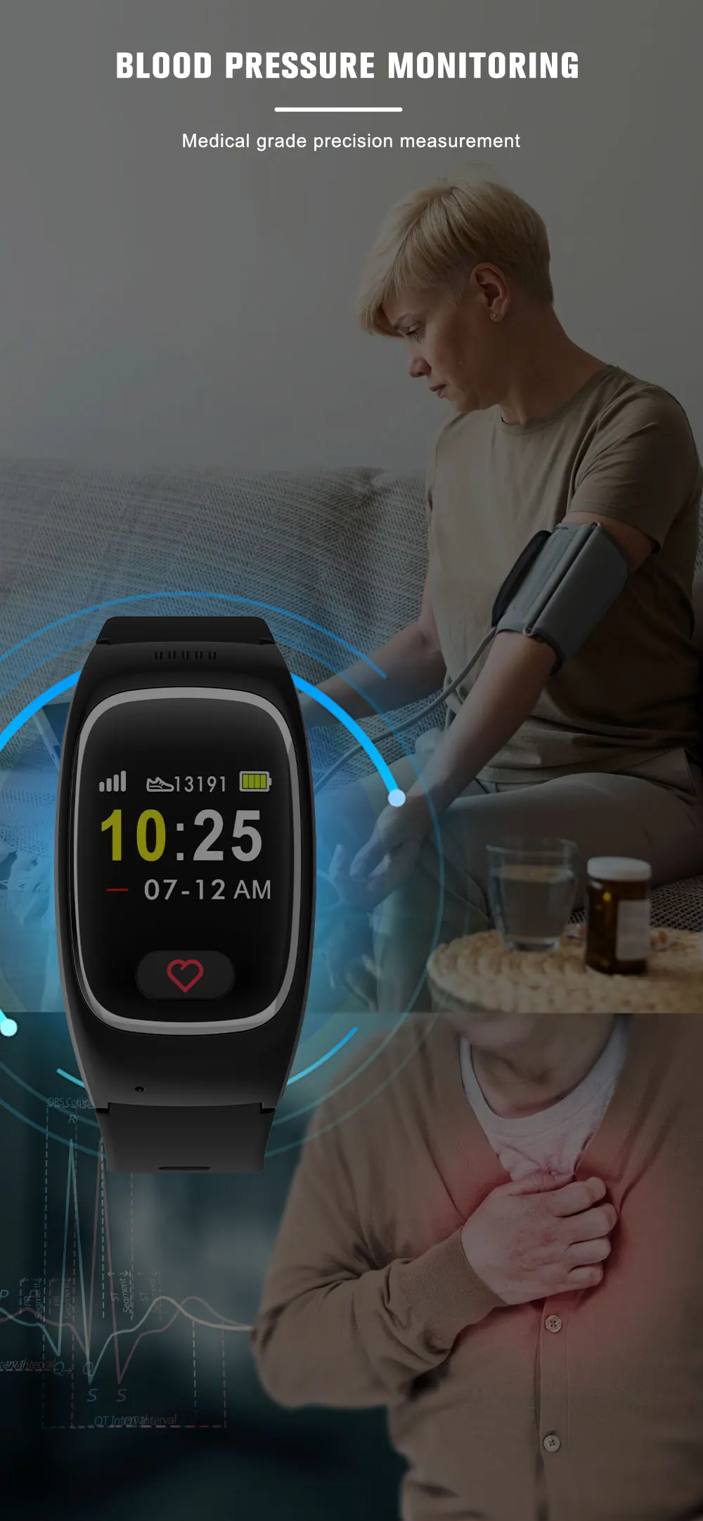 Nh66 Smart Watch Emergency Elderly Health Tracking Bracelet Sos Ota ...