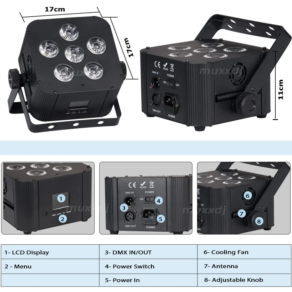 Muxxdj Wireless DMX Controlled 6x18w Uplight LED Battery Powered Par ...