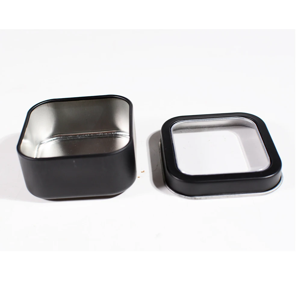 Custom Printed Square Small Black Metal Tin Box Portable Storage ...