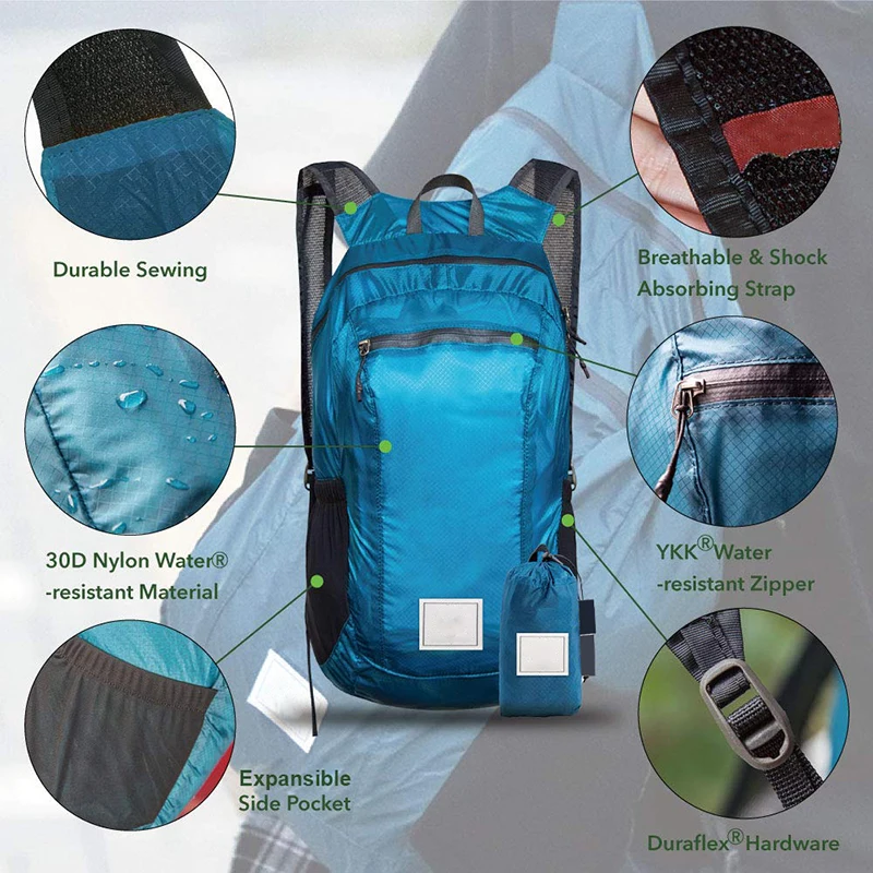 18L Hiking Backpack - Ultralight Foldable Waterproof Travel Bag