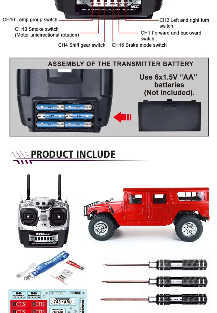 1/10 4WD off Road RC Truck - HG-P415 Hummer H1 Metal Chassis