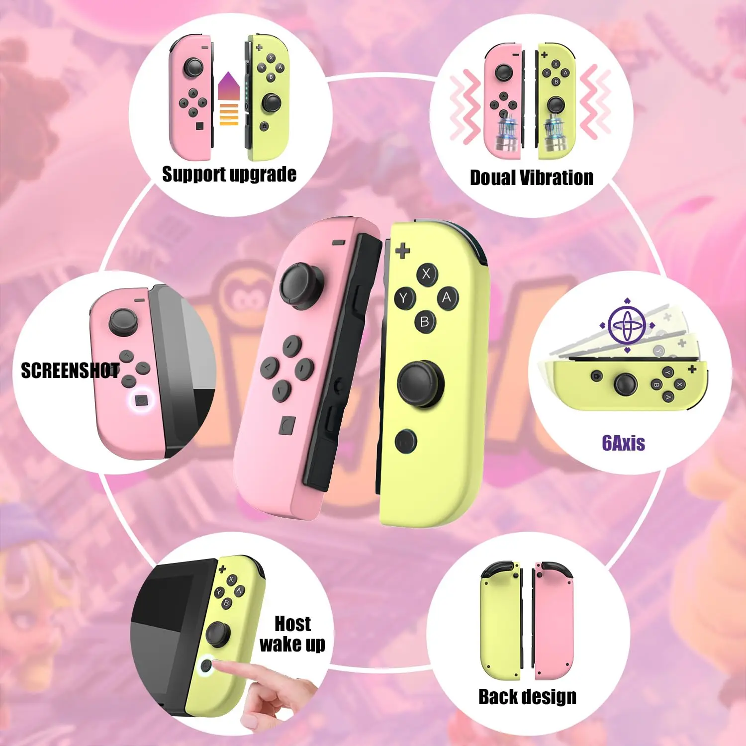 New Pastel Pink And Yellow Gaming Joystick For Joy Con Joycon Nintendo ...