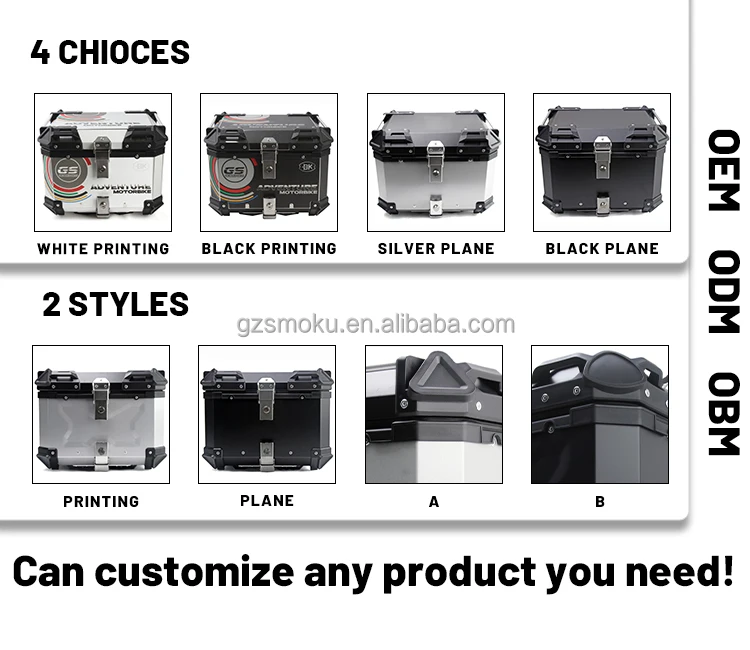 Custom 65L New Motorcycle Tail Box Aluminum Silver Black With Linier ...