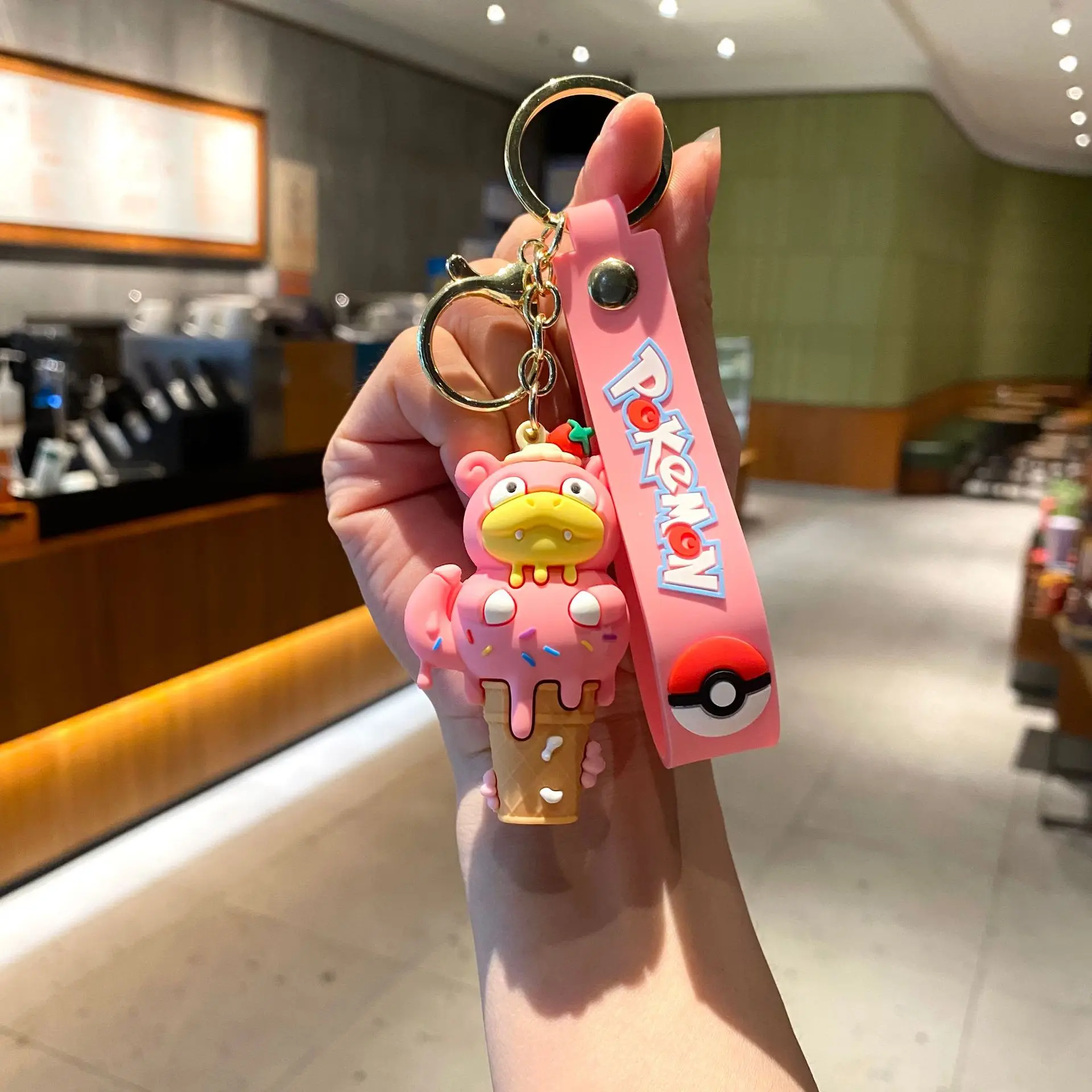 2023 Cute 3D Slowpoke Keychain - Ice Cream Pokemon Figure