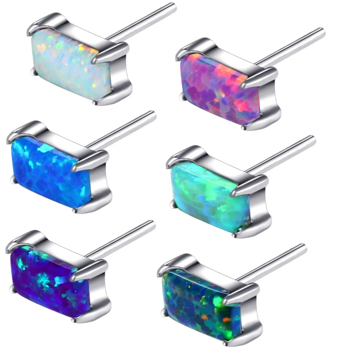 Eternal Metal Rectangle Shaped Titanio Piercing Threadless Ends with Synthetic Opal| Alibaba.com