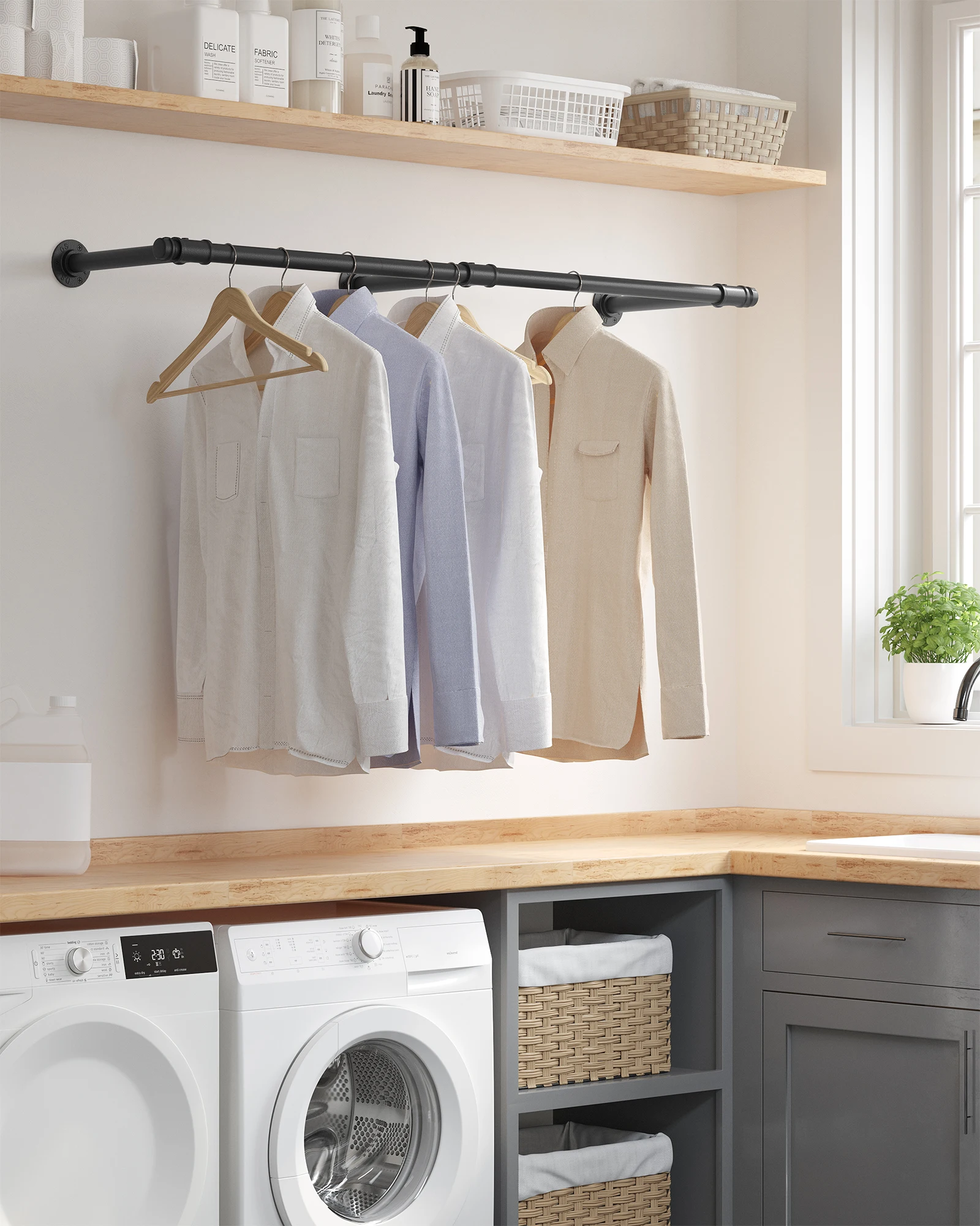 SONGMICS Space Saving Clothes Rail - Black & Detachable