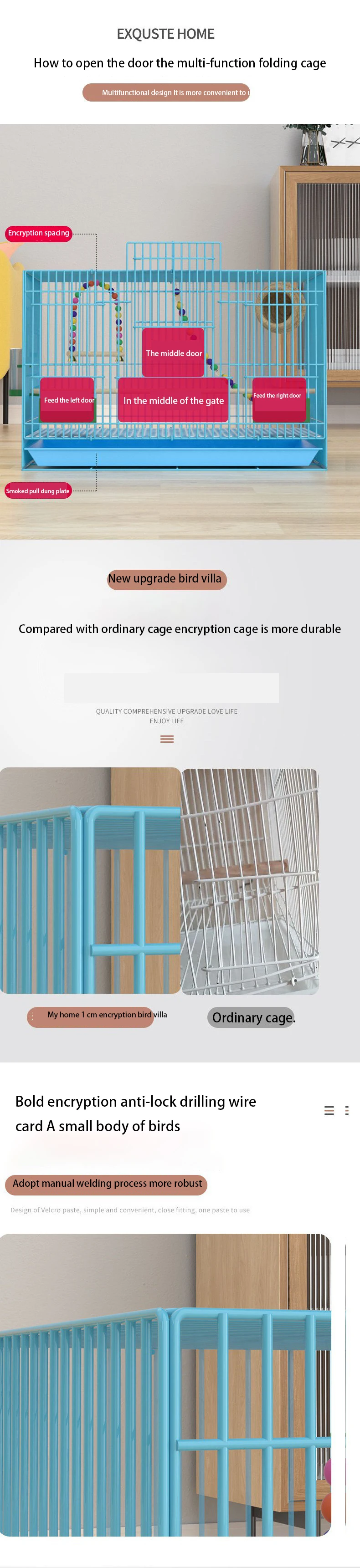 Boutique Wire Cage Breeding Foldable Portable Pet Cage Wire Bird Cage ...