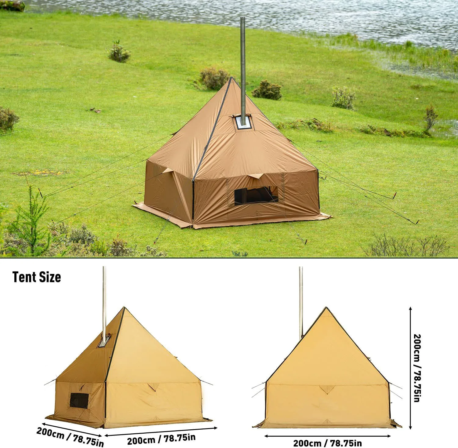 Square Tipi Tent 4 Season Tent Hunting Backpacking Hiking Camping Tent ...