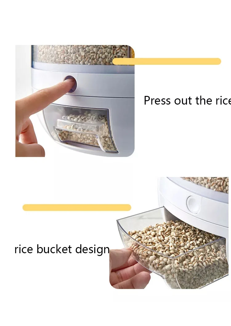 360 Degree Rotating 6,Grids Divided Dry Food Rice Storage Box Household ...
