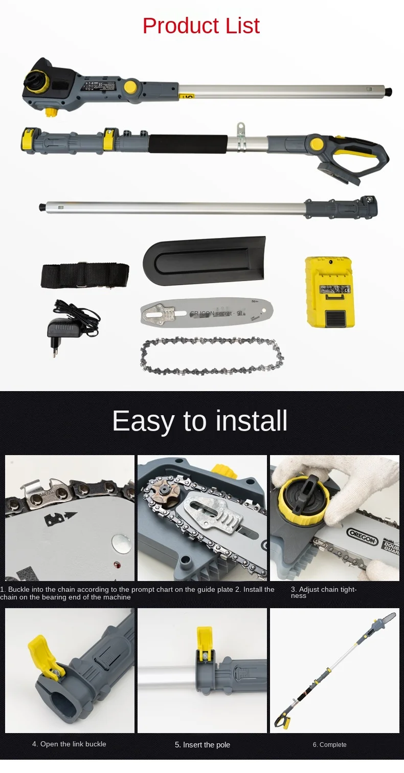 20V Telescopic Electric Chainsaw 1.8m 3m High Altitude Garden Pruning ...