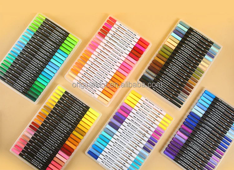 100 Unique Color Dual Tip Brush Art Marker Pen Set - Watercolor Art ...