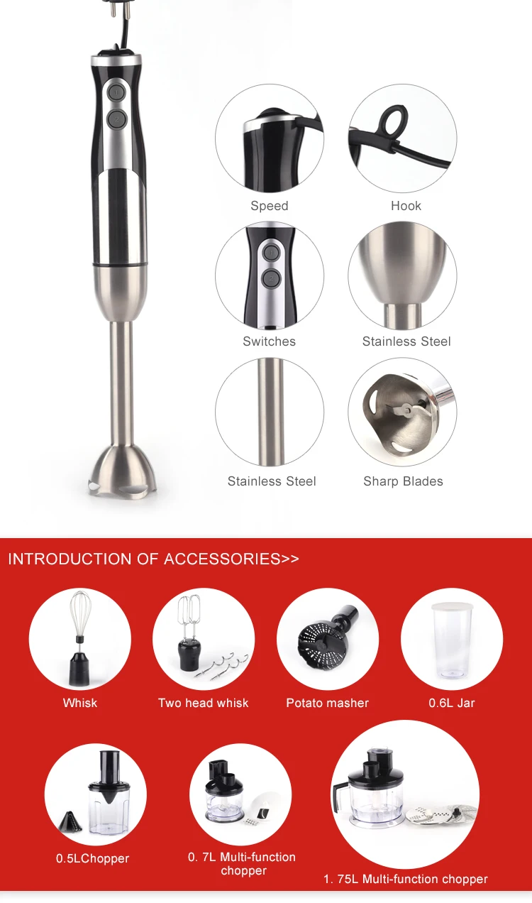 800W Durable Food Processor One Hand Fruit Heavy Duty Immersion Blender ...