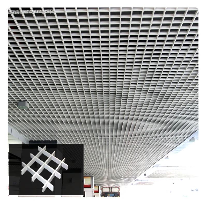 Wood Look Aluminium Grid Ceiling Open Cell Metal Slat Grille Ceiling ...
