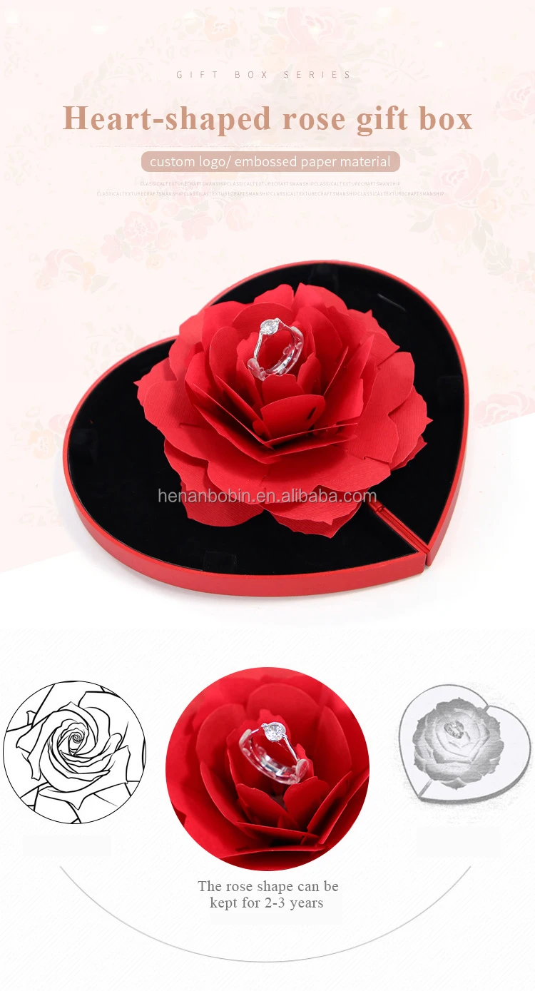 Rose Engagement Ring Box Proposal Ring Case Velvet Jewelry Gift Box ...