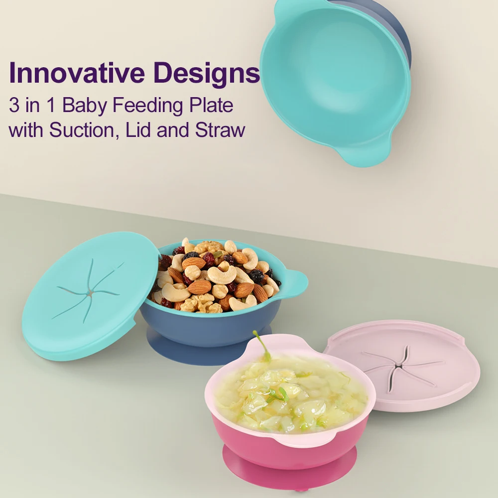New Design Innovative Design 3 in 1 Baby Bowl with Soft Silicon Straw ...