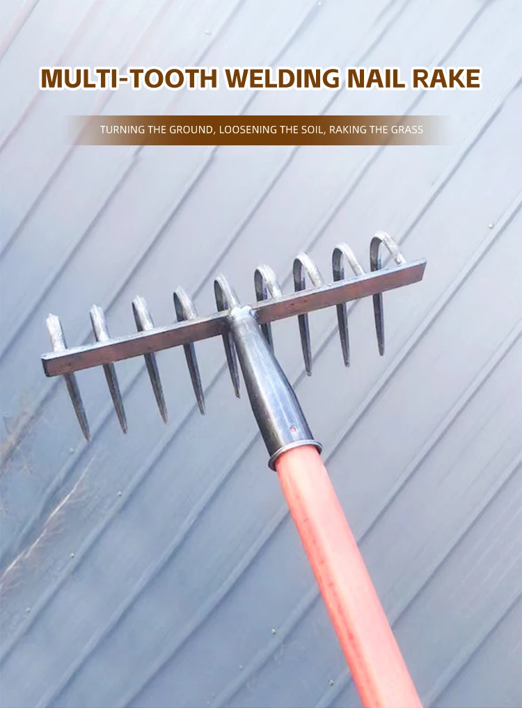 Hot Selling Products Nine Teeth Welding Bent Nail Rake With Wood Handle ...