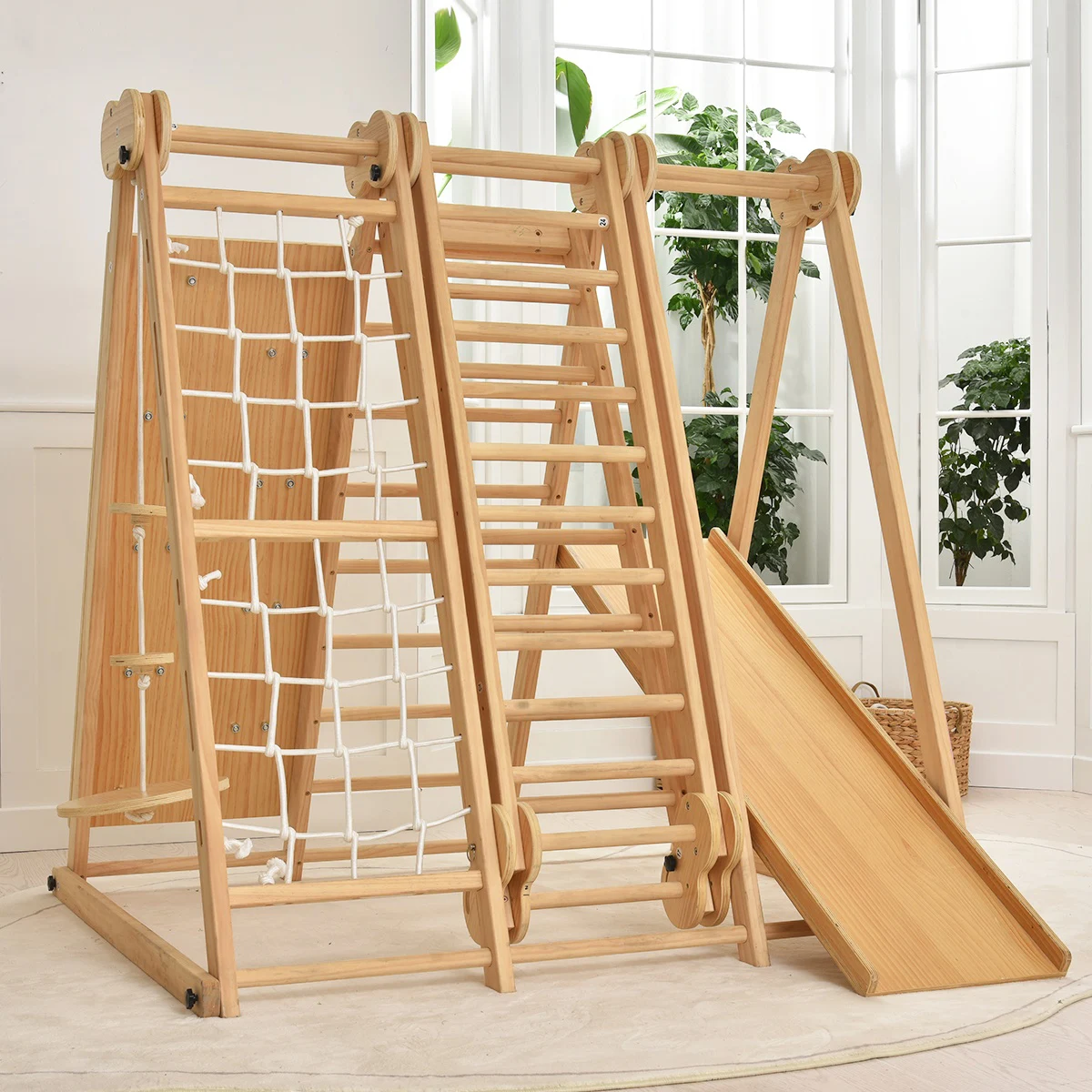 Children Indoor Multifunction Wooden Climbing Frame Play Gym Playground ...
