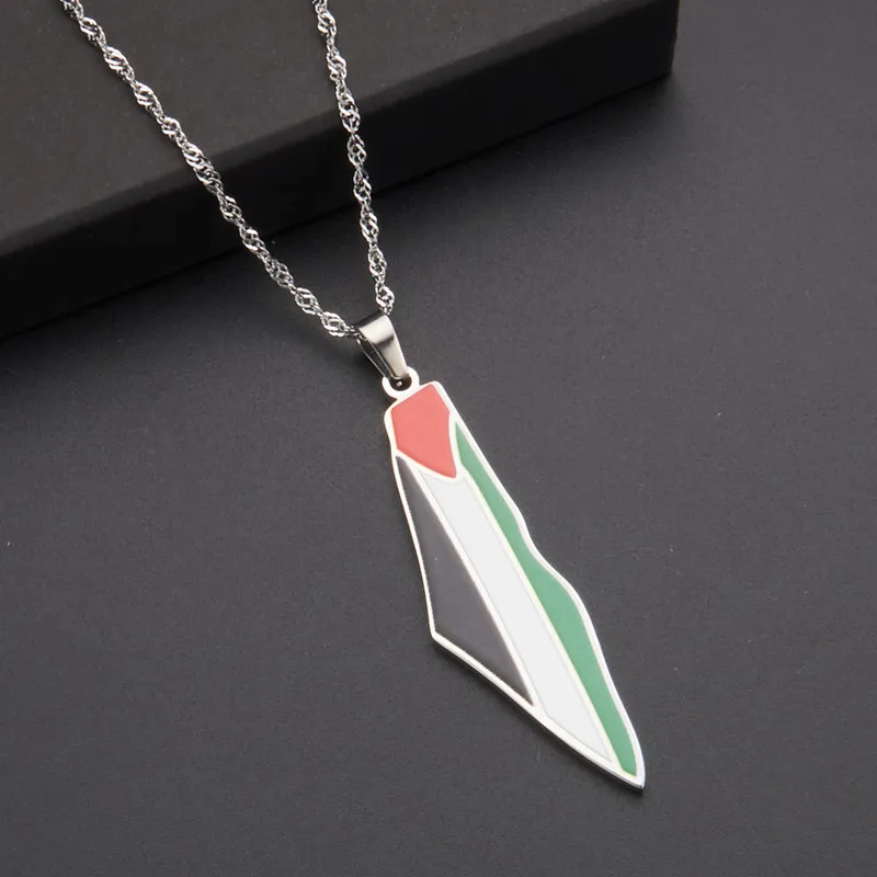 Custom Palestine Flag Map Pendant Necklace Islam Enamel National Sword ...