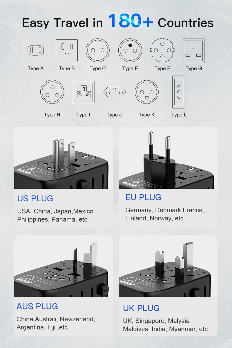 Universal Travel Plug Adapter Fast Charging Fast Charger Type C Power Adapterinternational ...
