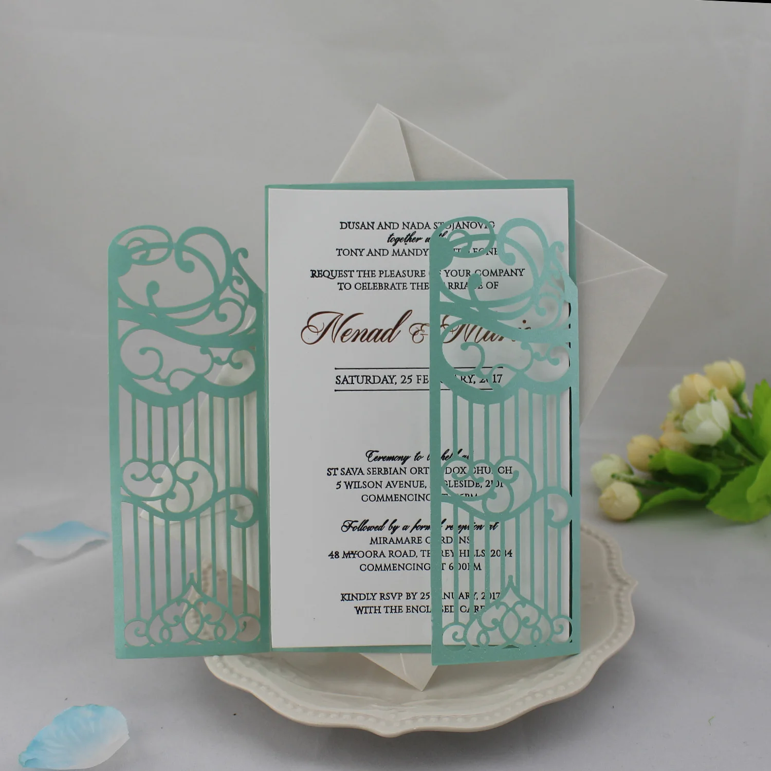 Gray And Aqua Wedding Invitations