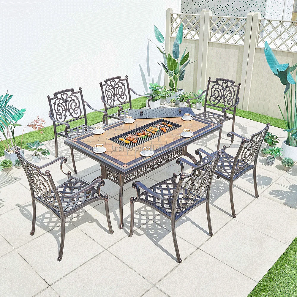 Elegant style waterproof outdoor furniture balcony BBQ table cast ...